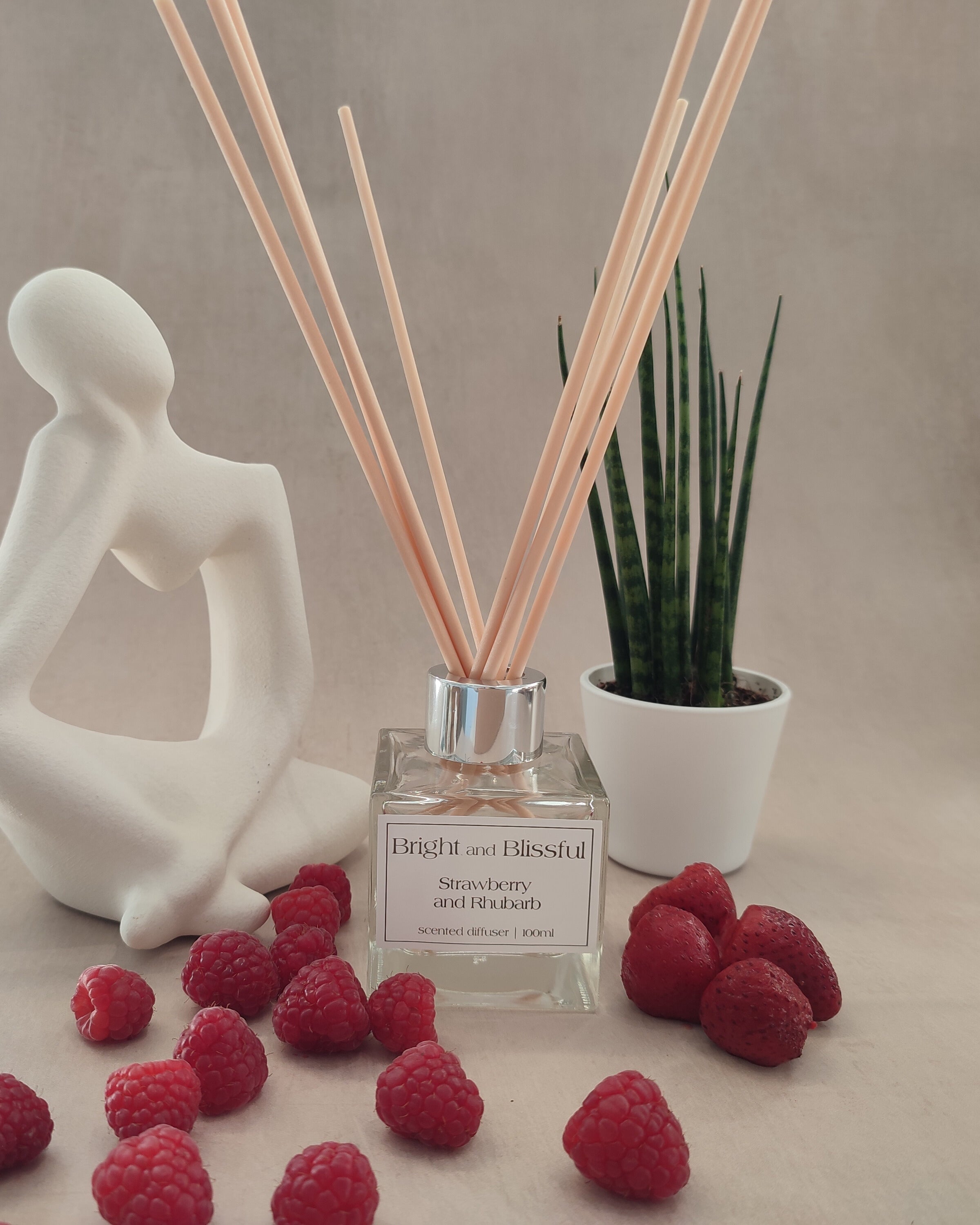 Strawberry and Rhubarb scented diffuser - 100ml square – Bright and ...
